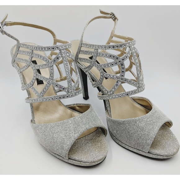 Caparros | Shoes | Caparros Sandals 8 Silver Rhinestoneglitter 4heel ...